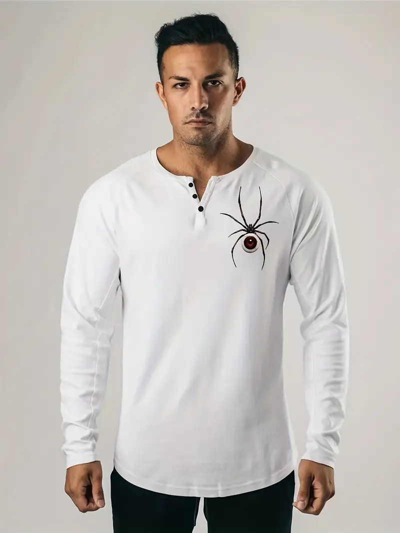 Plus Size Mens Spider Eye Print Henley Shirts Loose Fit Temu Australia