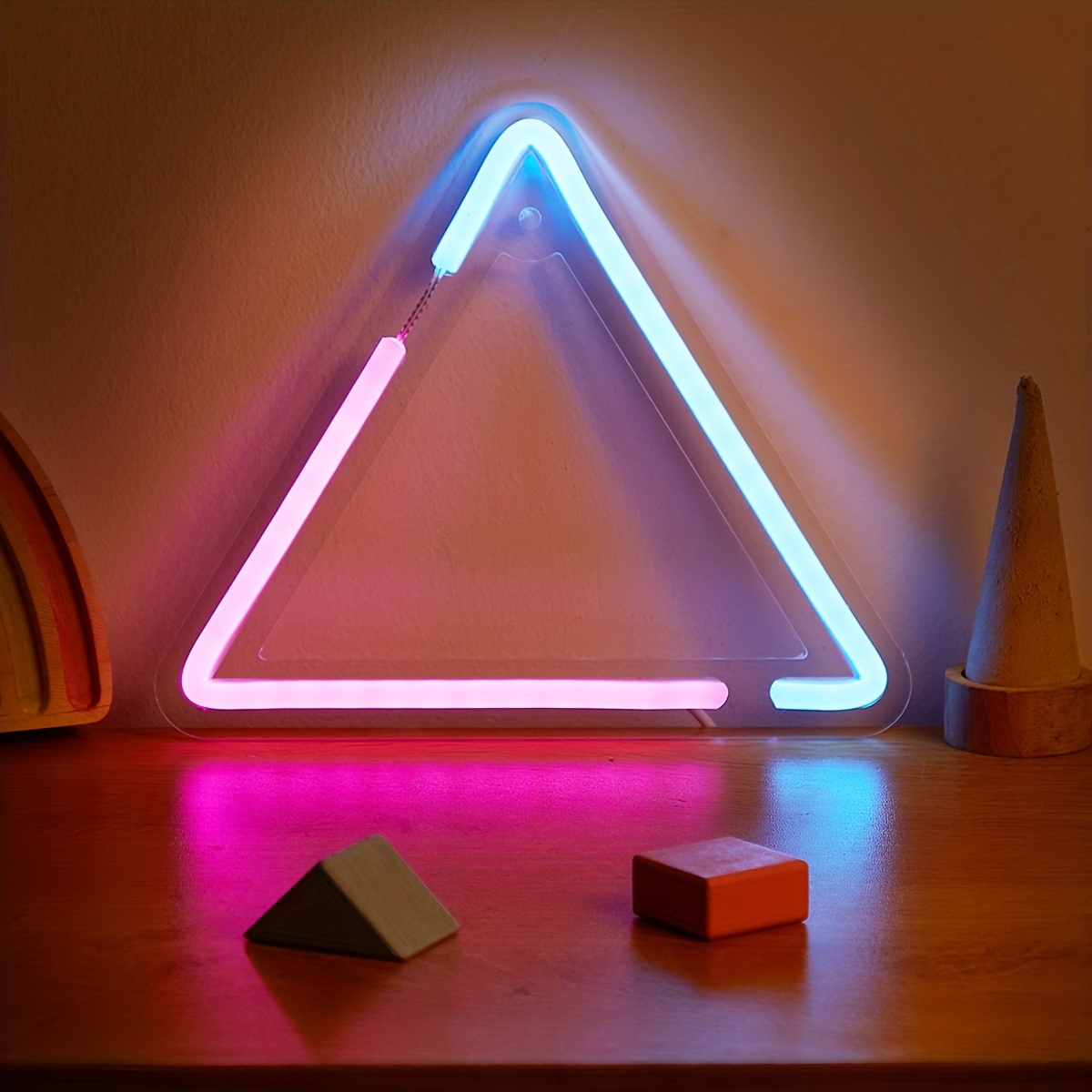 Pink Triangle Led Neon Sign Usb Powered Bedroom Wedding - Temu