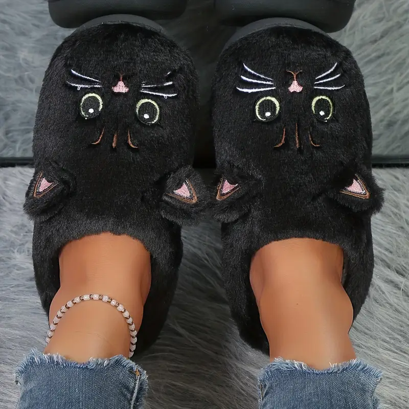 Cute Cartoon Cat Fuzzy Slippers Creative Closed Toe Soft Temu