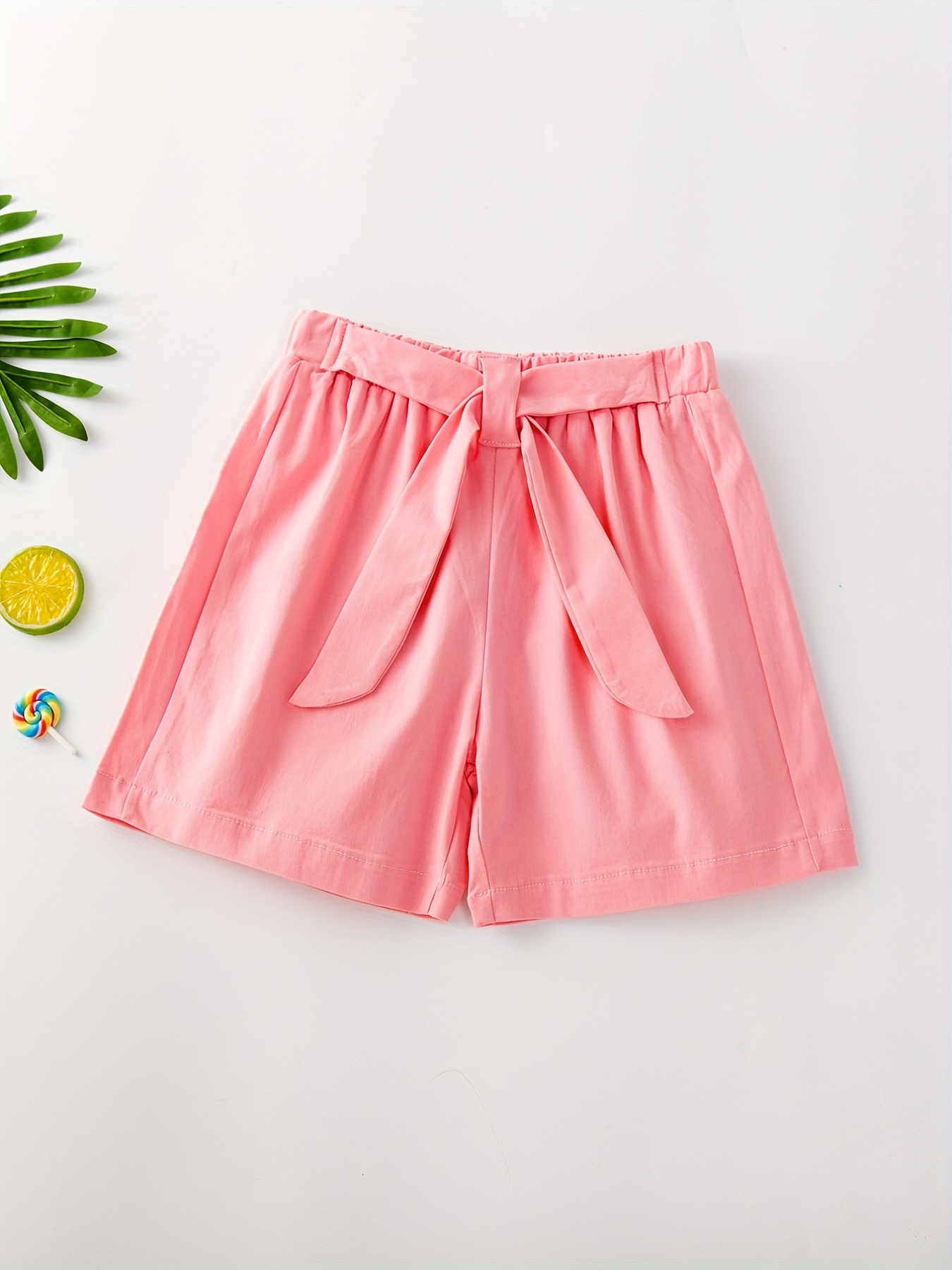 Girls' Casual Shorts Self Tie Elastic Waist Summer Lounge/ - Temu Norway