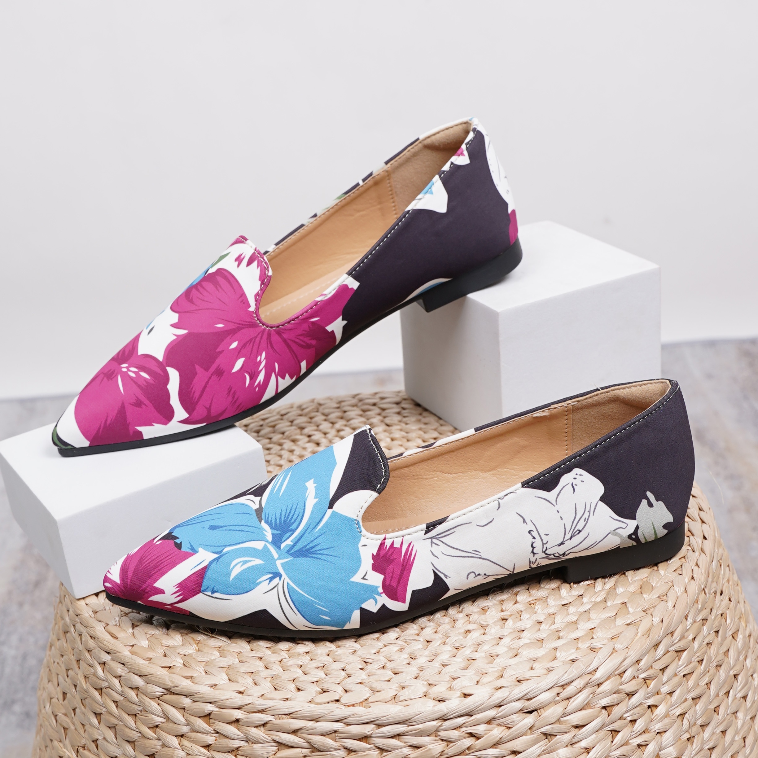 Women's Colorful Floral Print Flats Elegant Pointed Toe Soft - Temu ...