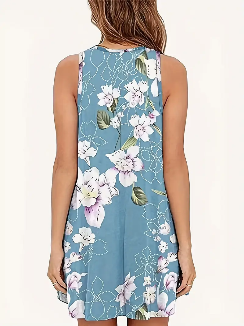 Floral Print Ruffle Hem Dress Casual Crew Neck Regionname