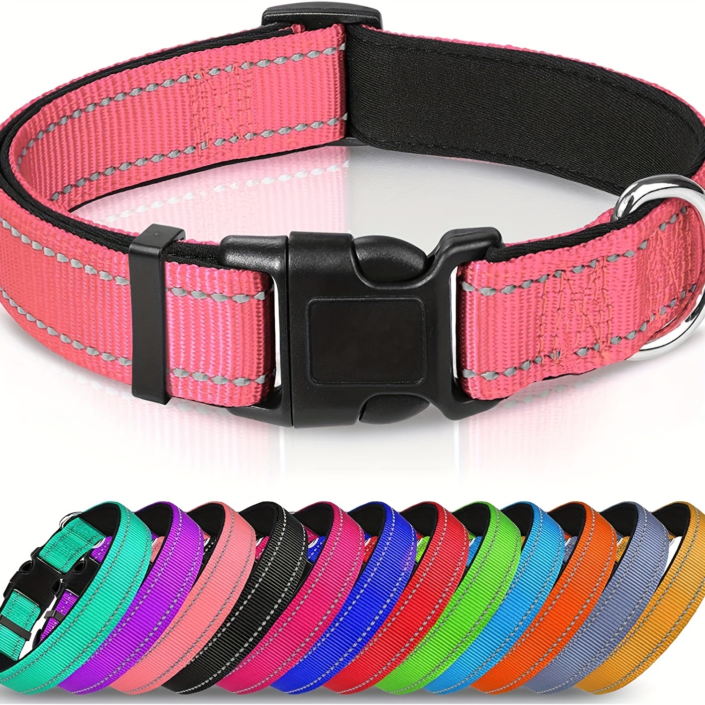 Reflective Striped Nylon Dog Collar Adjustable Soft Webbing - Temu ...