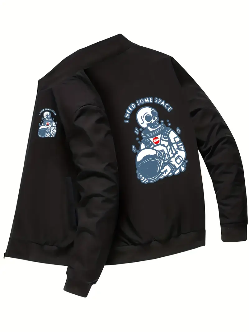 Halloween Plus Size Herren Astronaut Skull Print Band Collar Jacke
