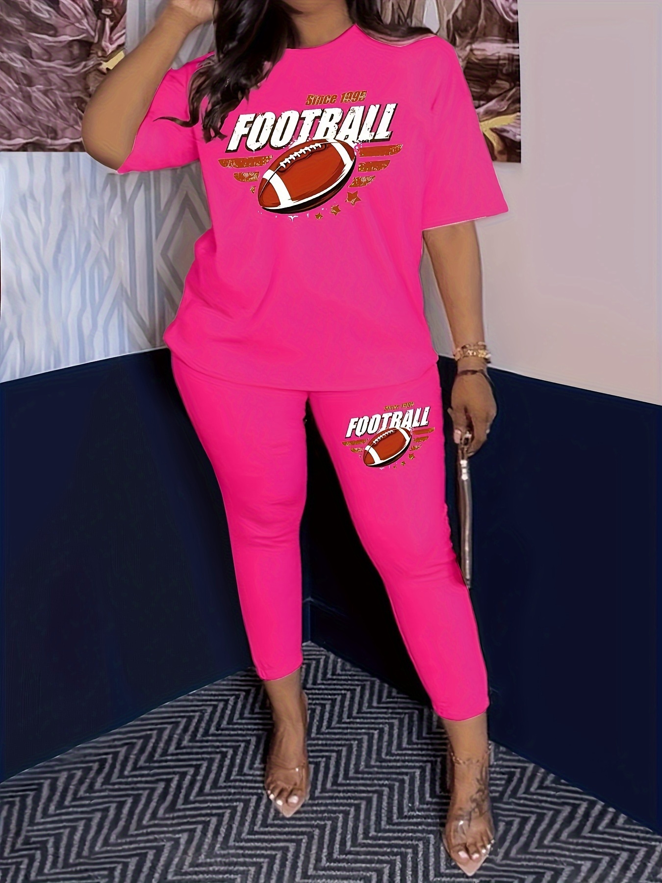 Football Print Two piece Set Casual Short Sleeve T shirt - Temu New Zealand