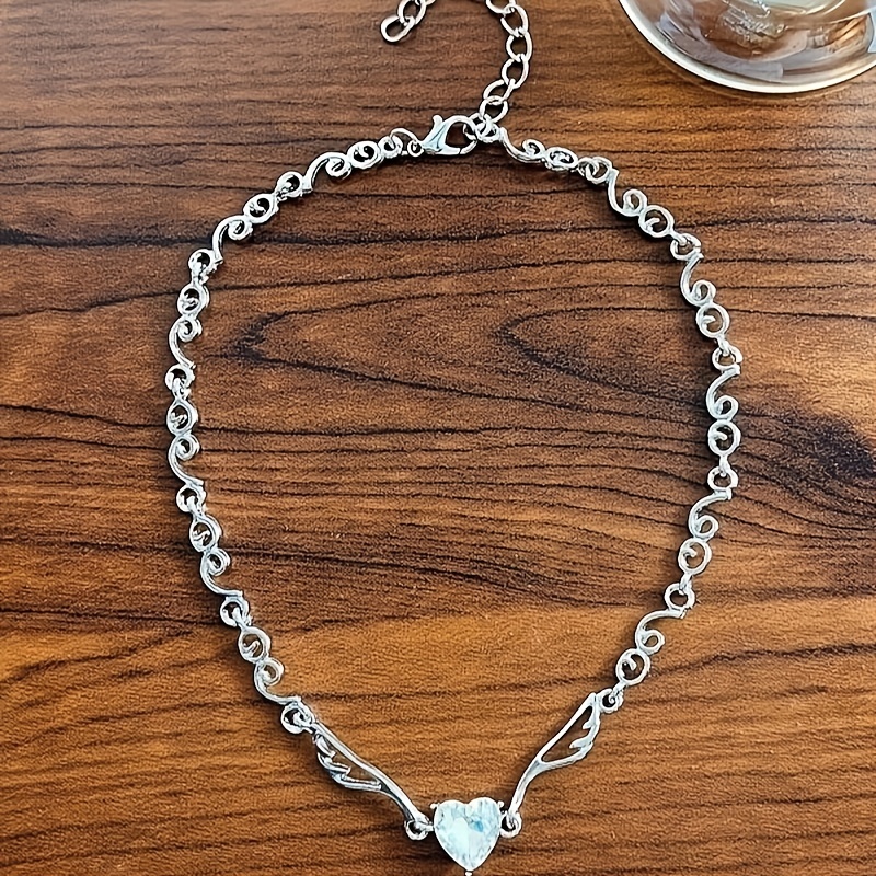 Rhinestone Love Heart Necklace Monochrome Personalized - Temu United ...