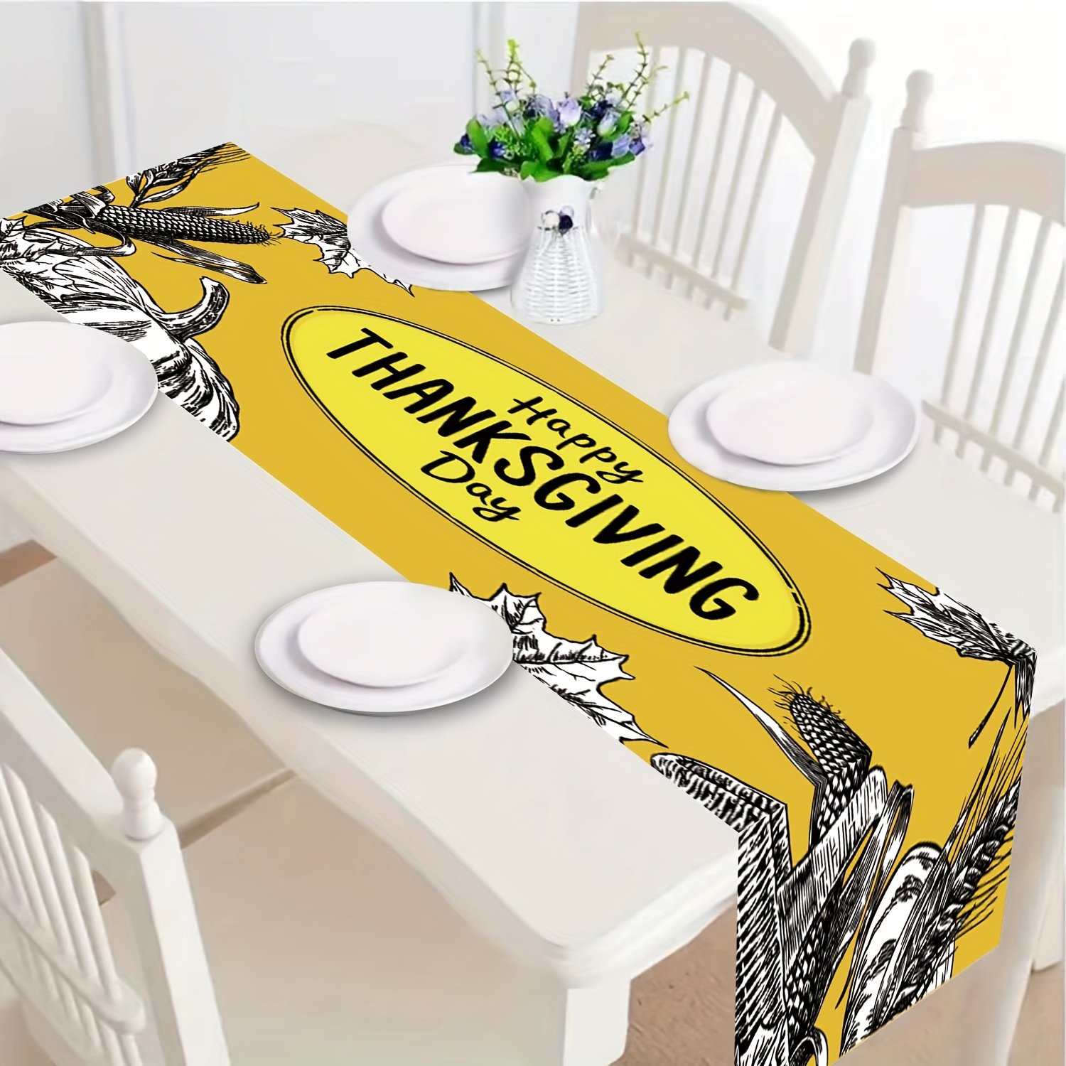 Fall Series Table Runner, Thanksgiving Theme Polyester Tablecloth ...