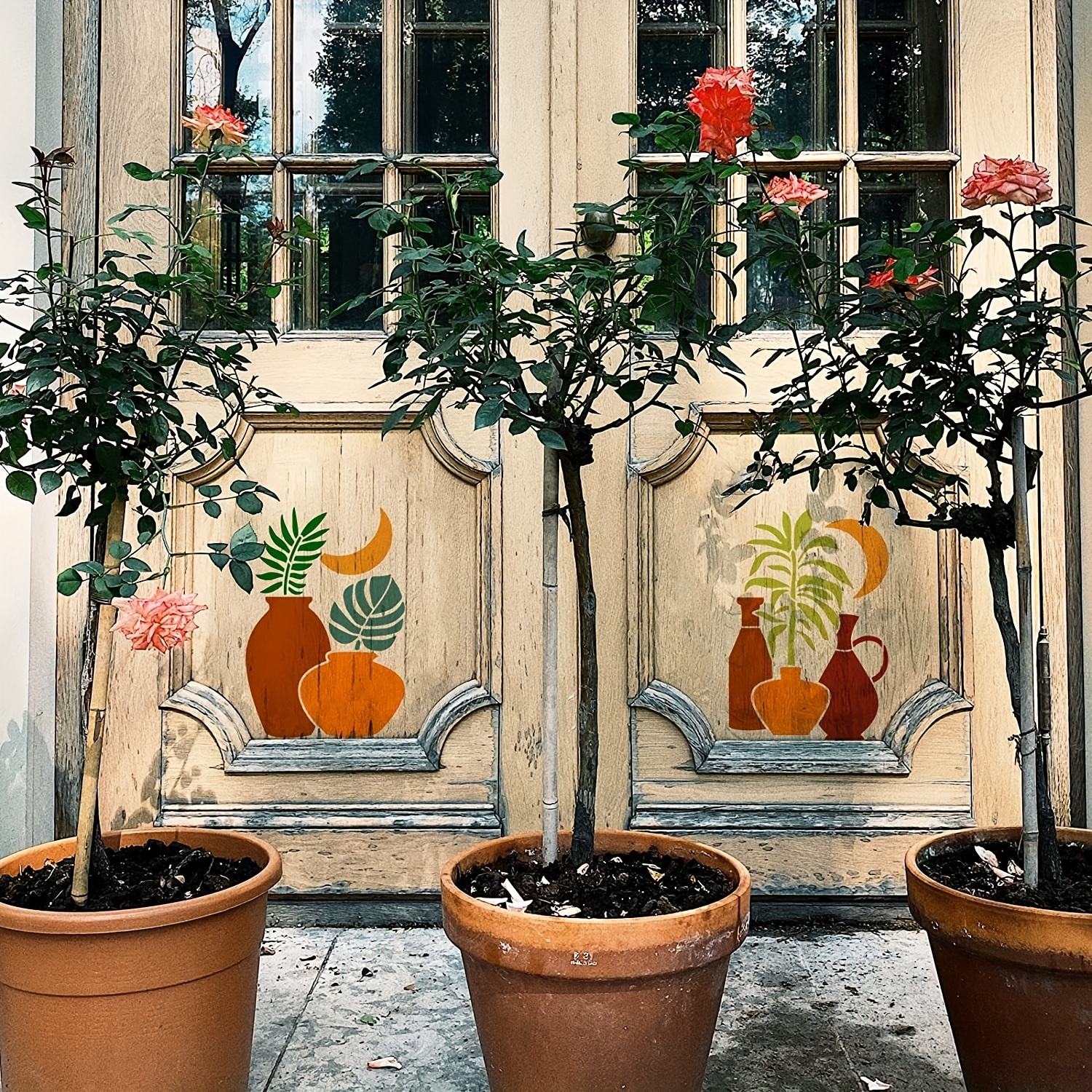 4pcs Boho Vase Stencil 21.08x29.72cm Reusable Boho Sunrise Moonrise ...