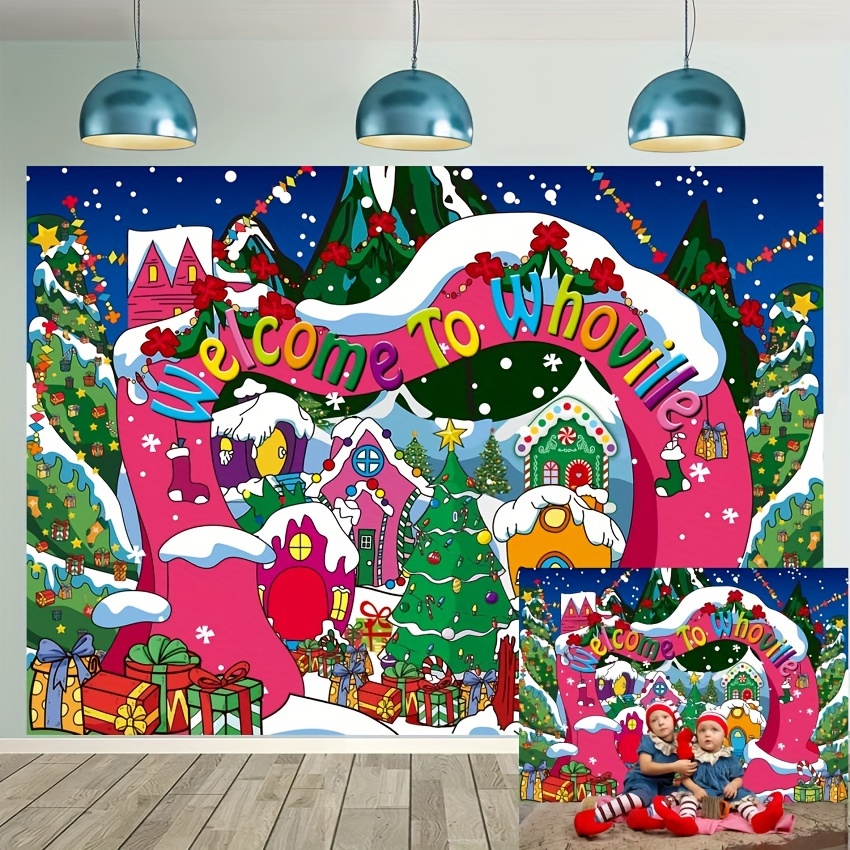Christmas Backdrop Welcome Whoville Backdrop Winter - Temu