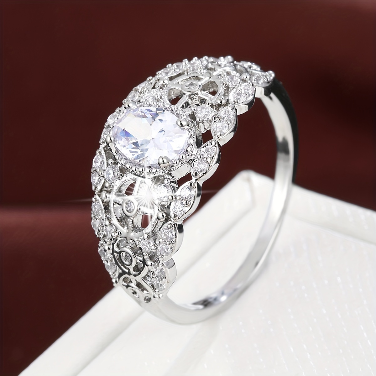 Luxury Exquisite Oval Zircon Copper Female Ring Sparkling - Temu United ...