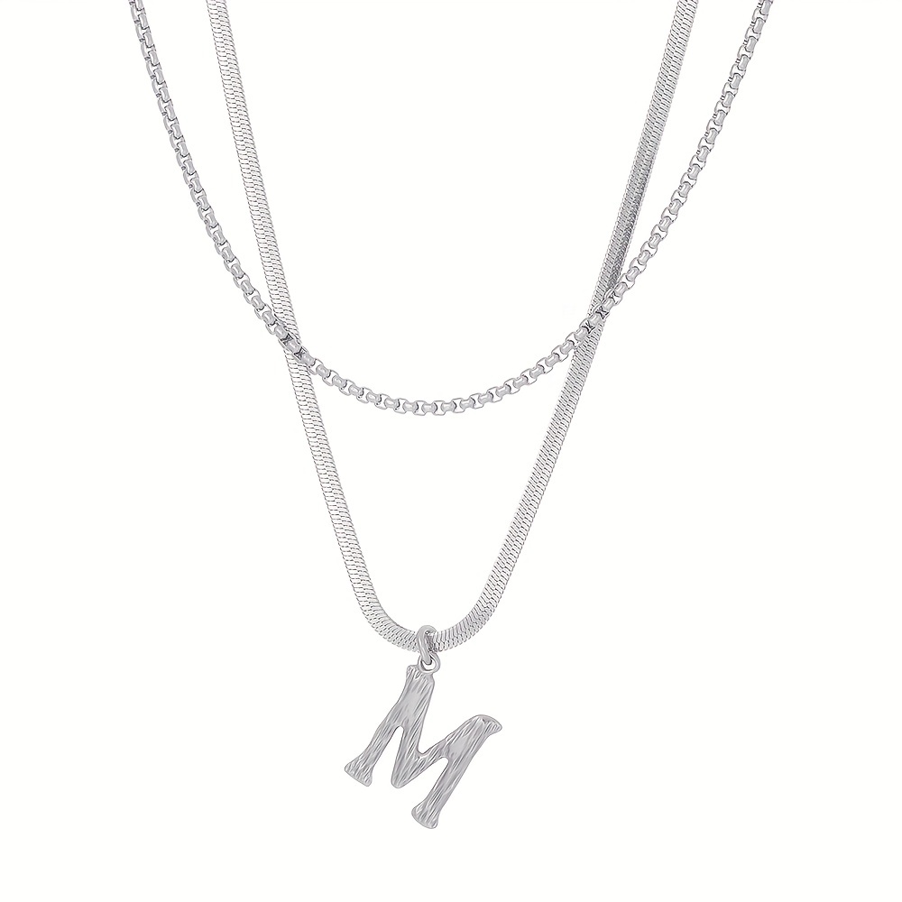Stylish English Letter Double Layer Chain Necklace Silver - Temu United ...