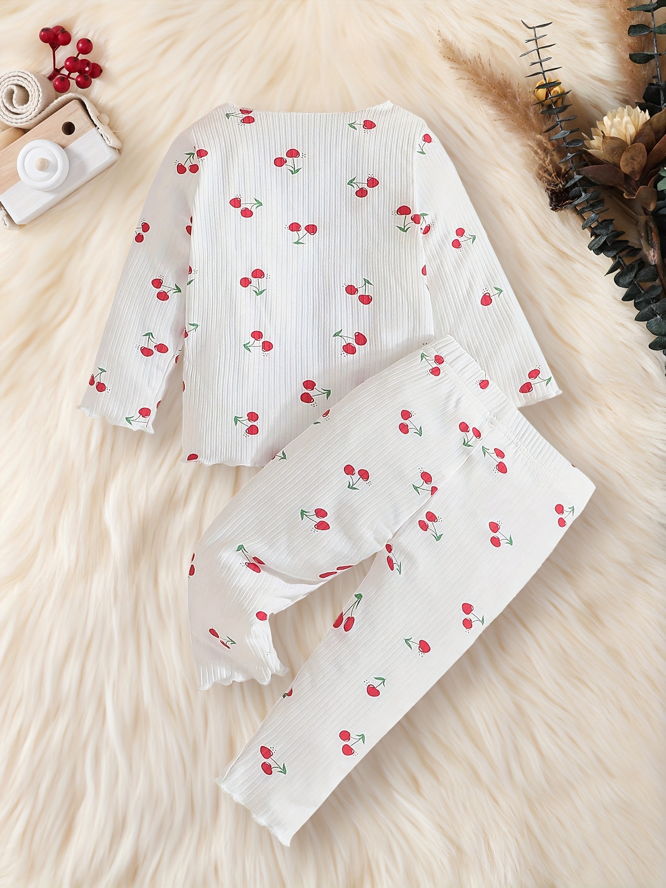 Conjunto 2 Piezas Manga Larga Estampado Cerezas Bebé Top - Temu Uruguay