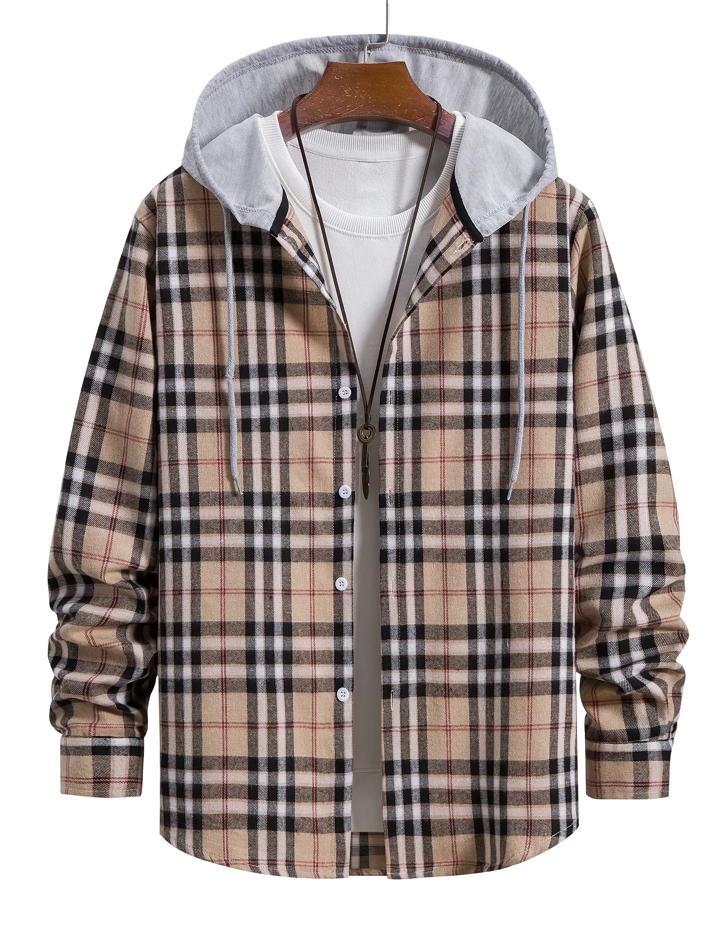 Spring And Autumn New Mens Vintage Flannel Hooded Plaid - Temu Australia