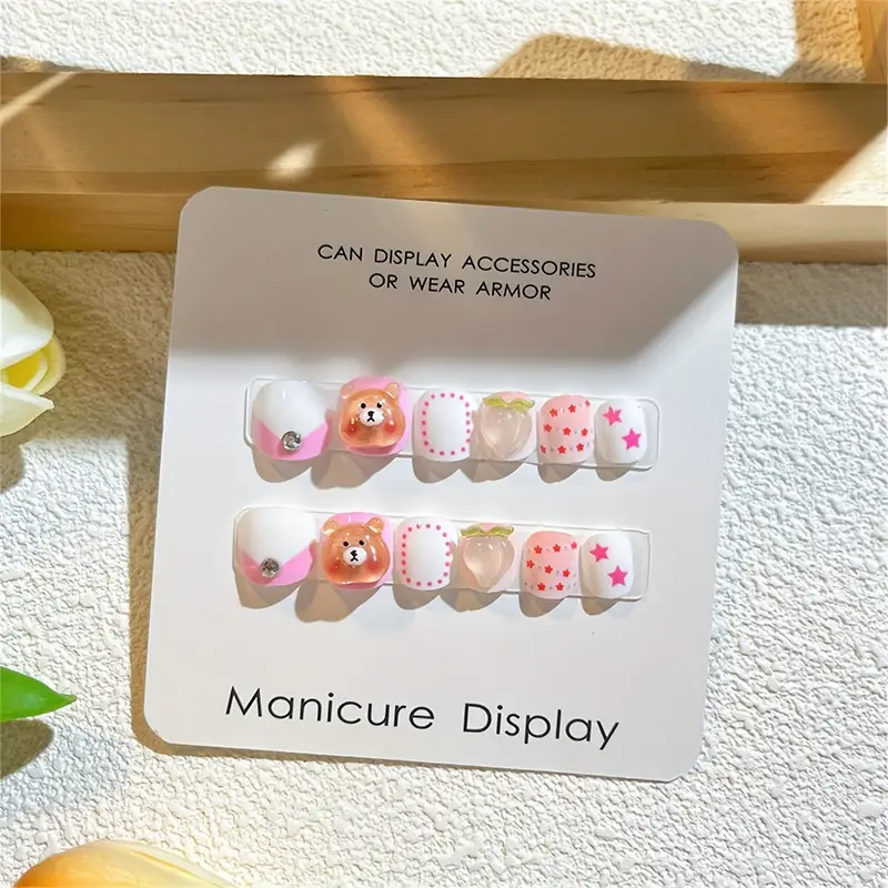 Glossy Short Oval Fake Nails Macaroon Blue Press Nails Temu