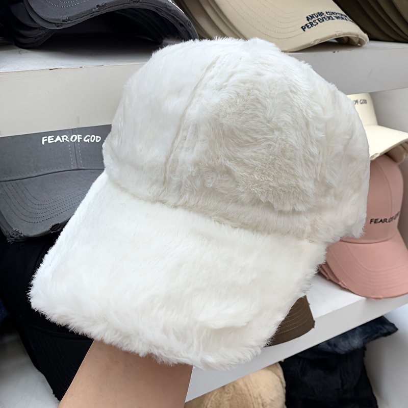 1pc Winter Warm Rabbit Fur Baseball For Women And Men Outdoor Thickened ...