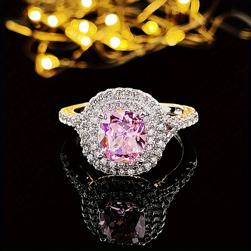 Anillo Promesa Elegante Diseño Halo Elegante Plateado - Temu Mexico