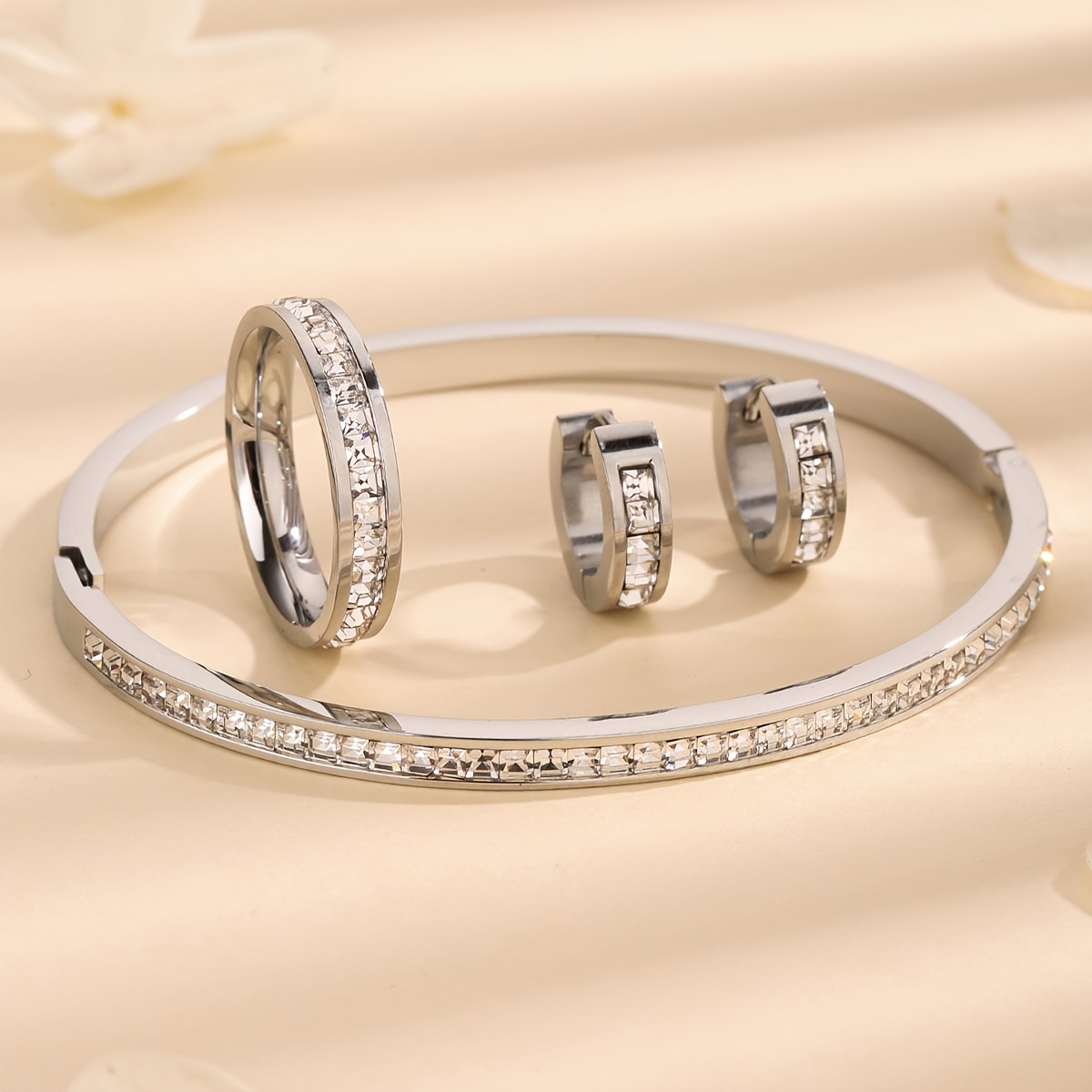 Fashionable Single row Small Square Rhinestone Stainless - Temu Ireland