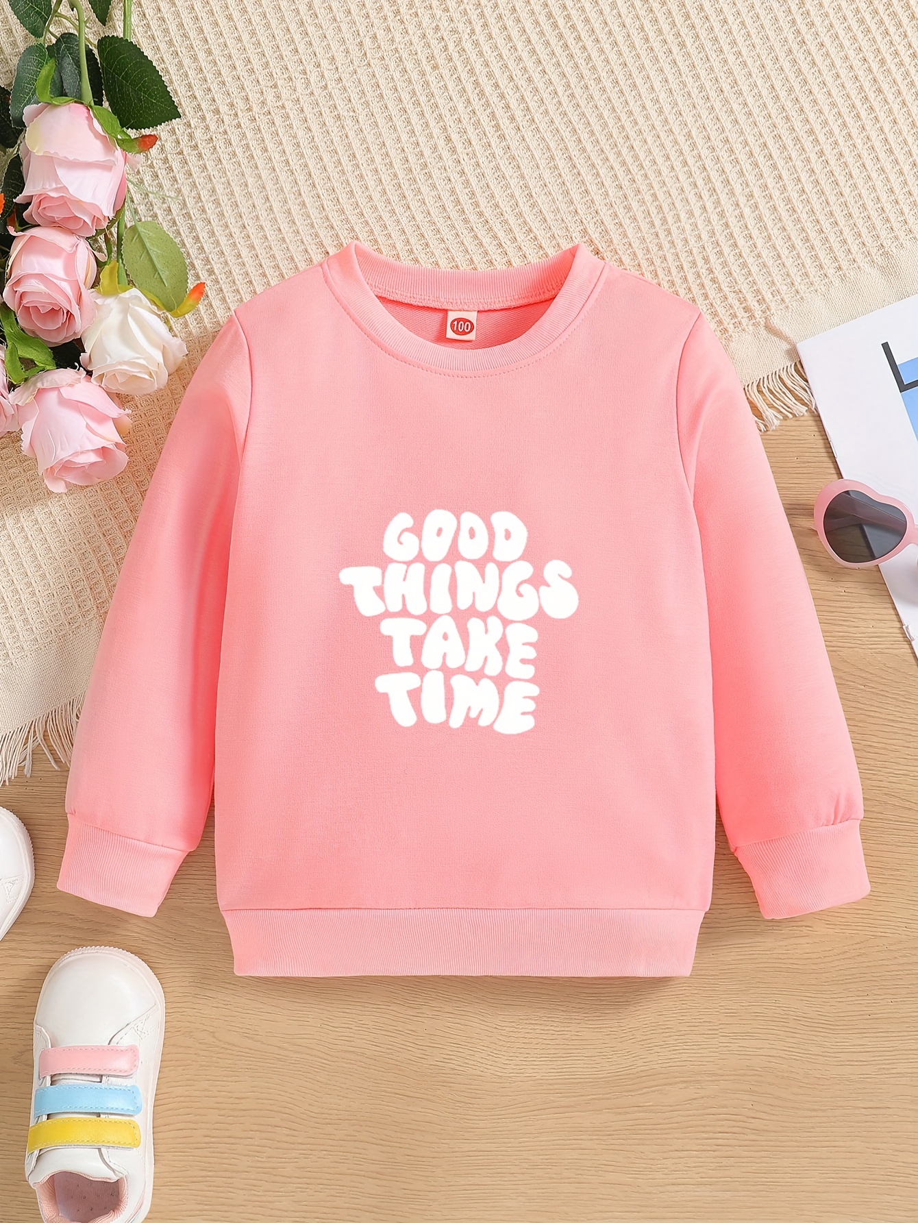 Girls Tops Slogan ''good Things Take Time'' Print Casual - Temu Netherlands