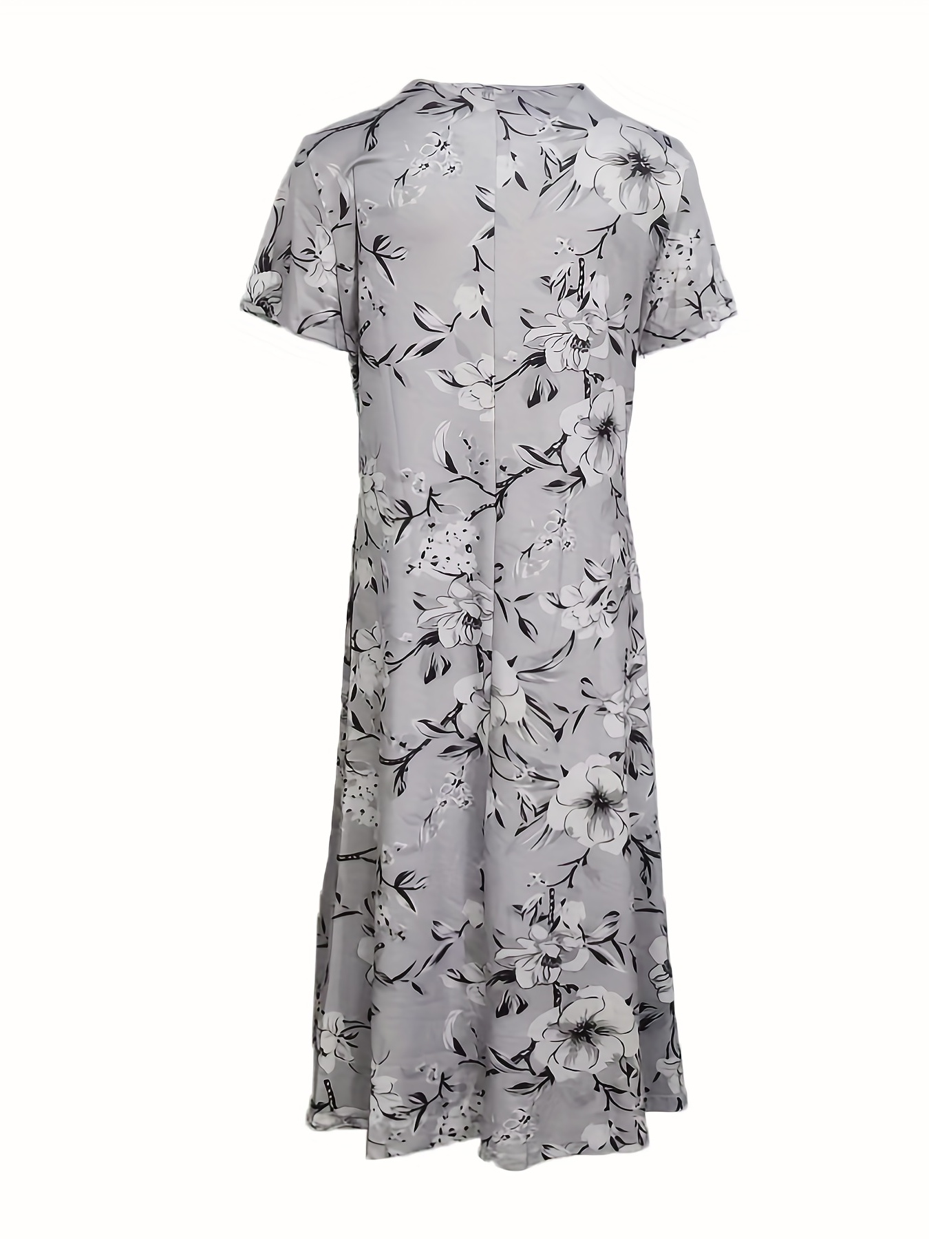 Floral Print V Neck Dress, Casual Short Sleeve A Line Summer Dress ...