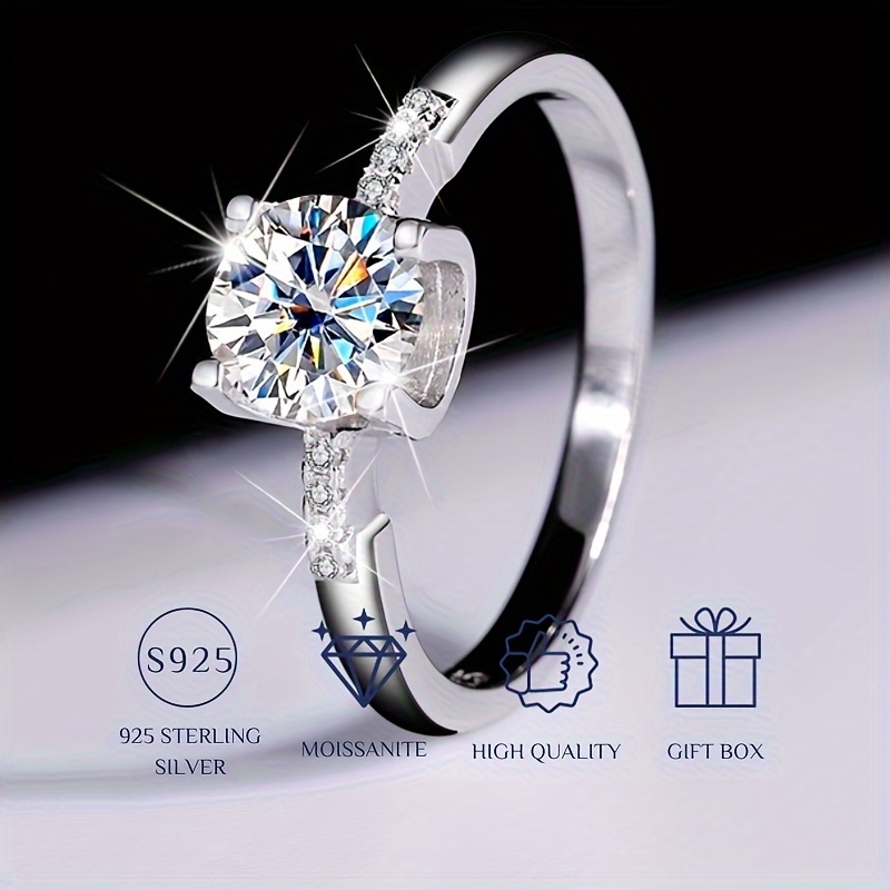 Sparkling Synthetic Moissanite S925 Silver Ring Anniversary - Temu Ireland