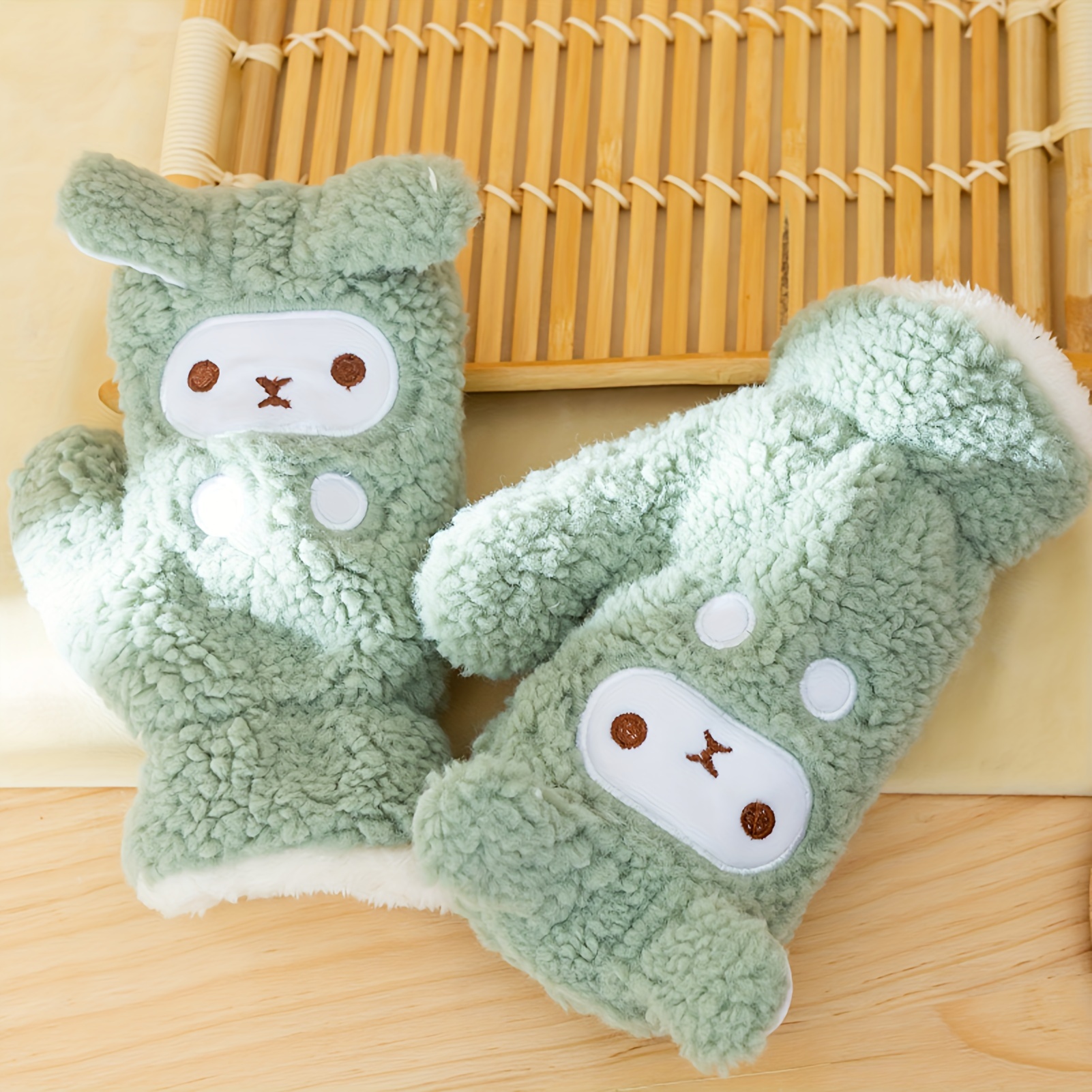 Cute Cartoon Embroidered Mittens Short Thickened Warm Plush - Temu ...