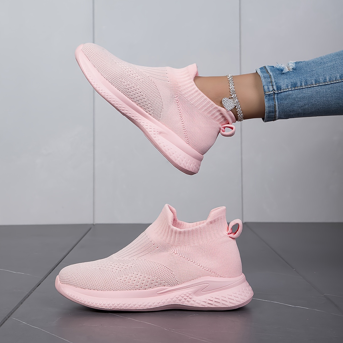 Girl's Solid Trendy Woven Knit Sock Shoes Comfy Non Slip - Temu Australia