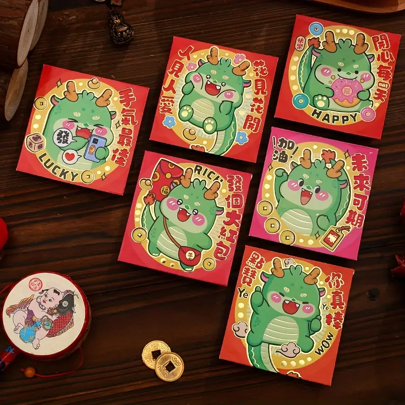Square Chinese Red Envelopes 2024 Lunar New Year Dragon Temu Australia