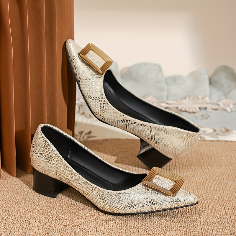 Women s Buckle Decor Chunky Heels Elegant Point Toe Dress - Temu Australia