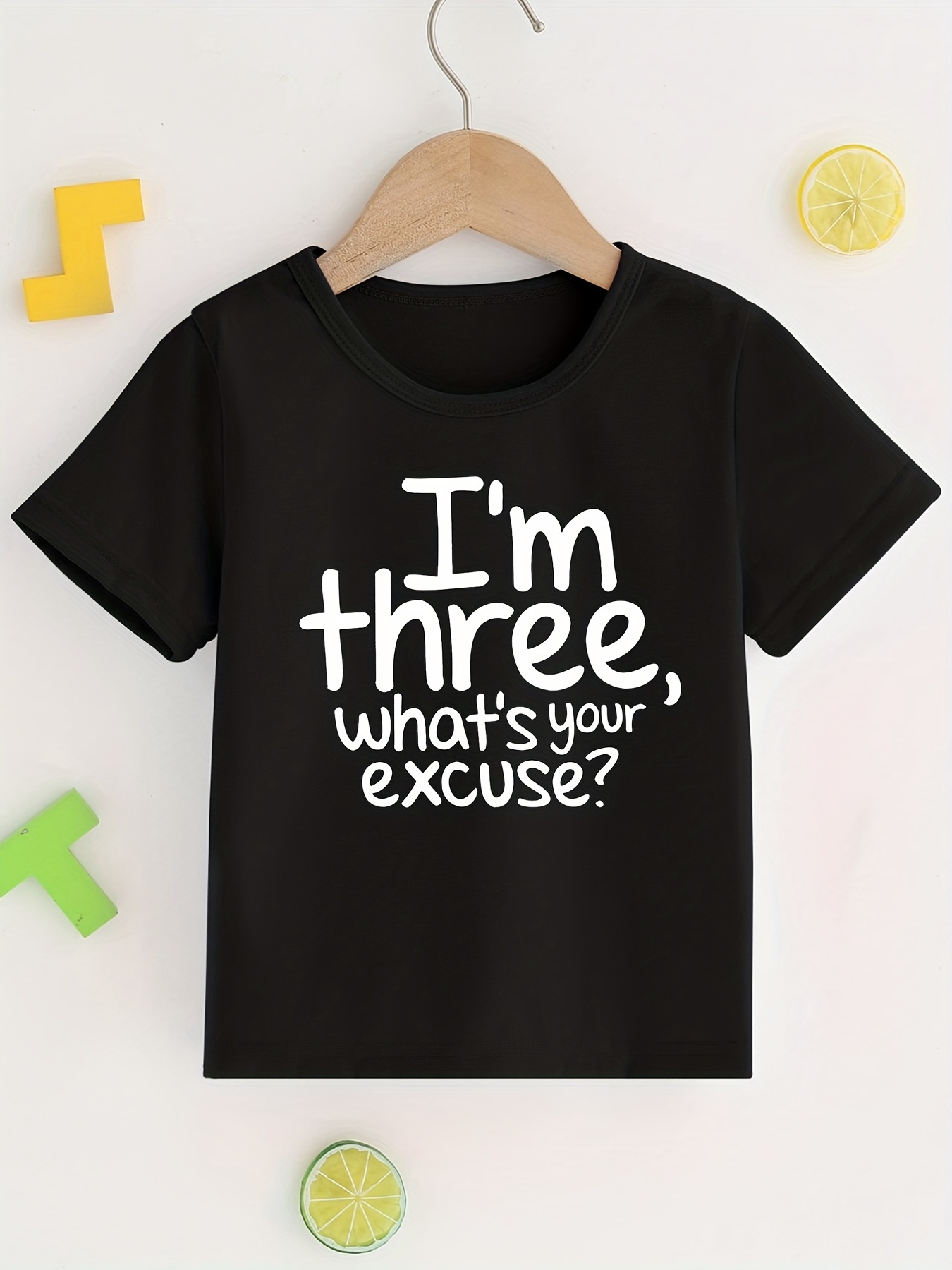 m Three 's Excuse'' Print Boys Crew Neck T shirt - Temu South Africa