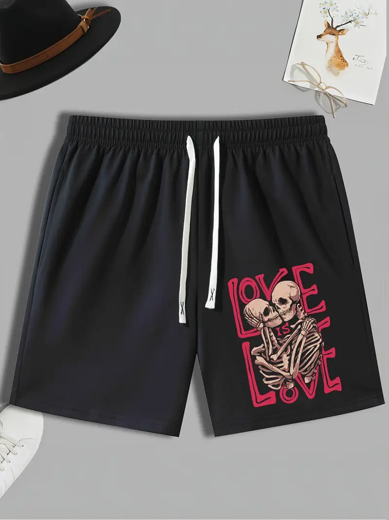Mens Casual Skeleton Love Element Pattern Print Elastic Temu New Zealand