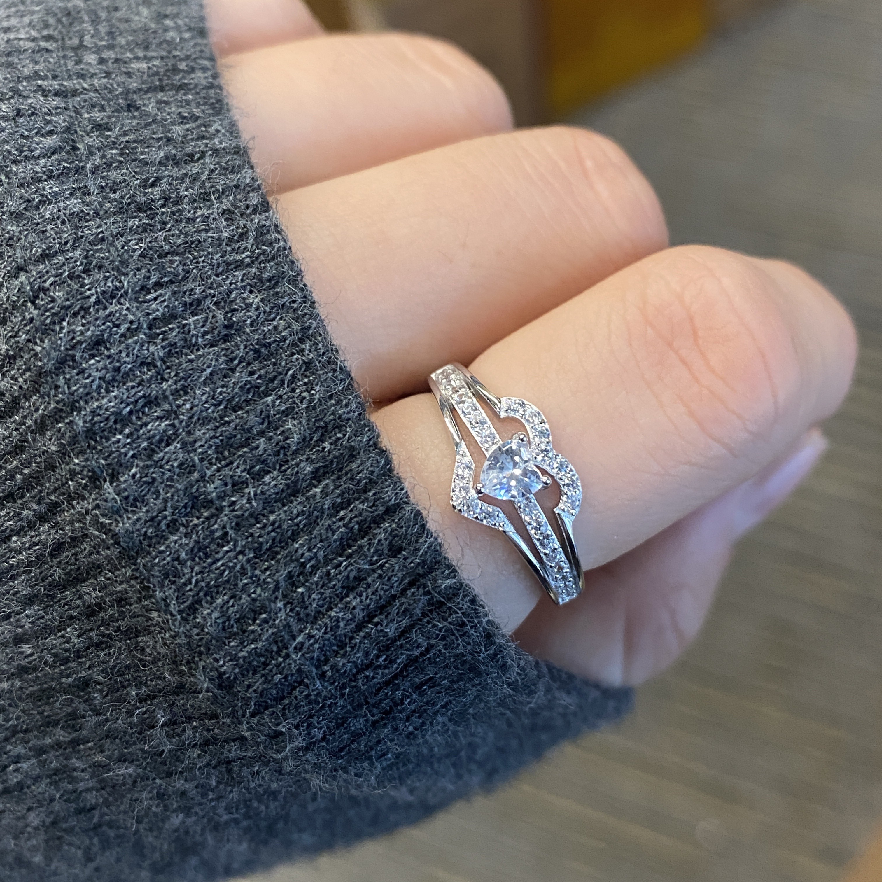 925 Sterling Silver Ring Sparkling Heart Design Paved - Temu United Kingdom