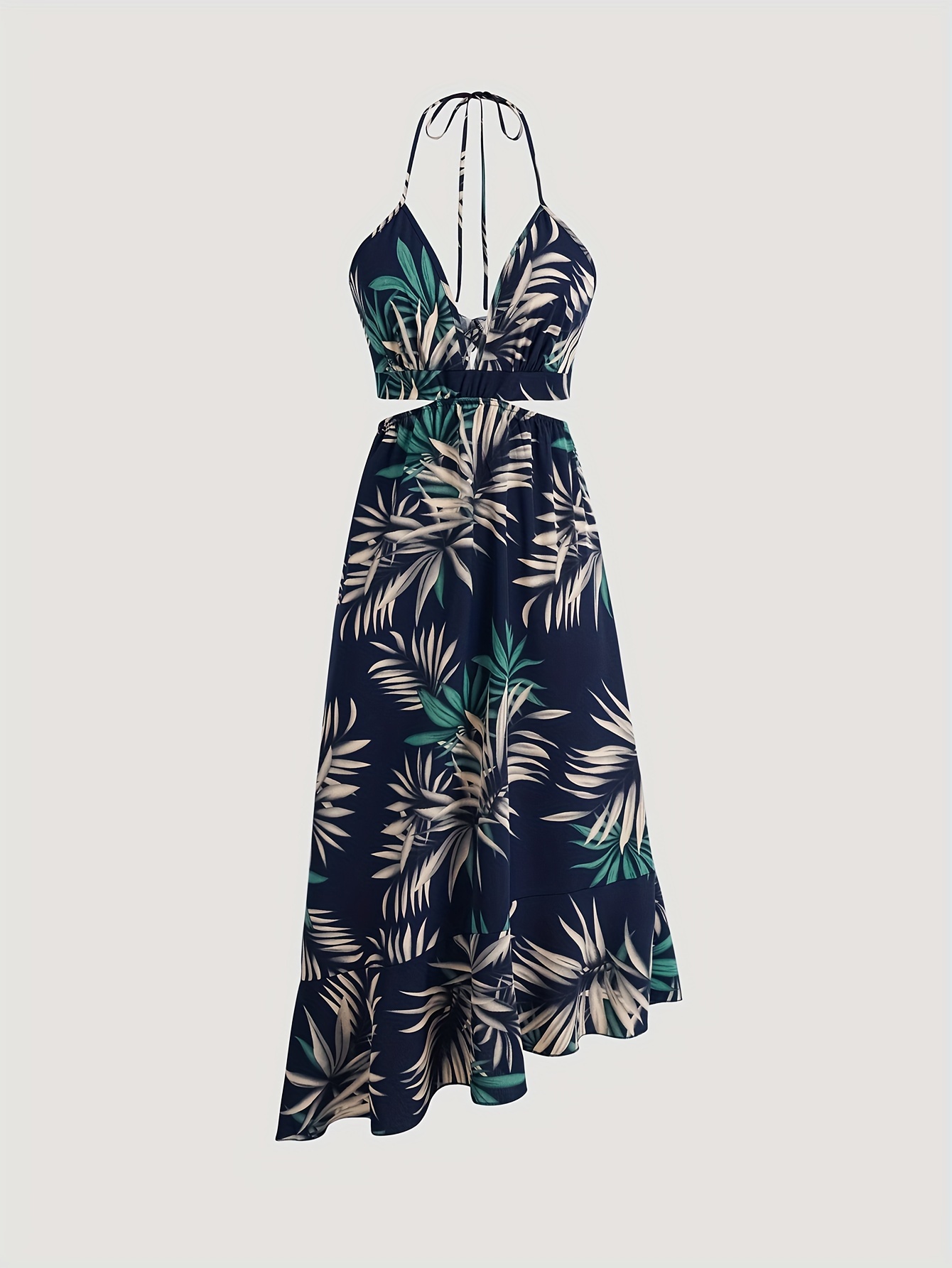 Tropical Print Halter Neck Dress Vacation Backless Midi Temu Australia