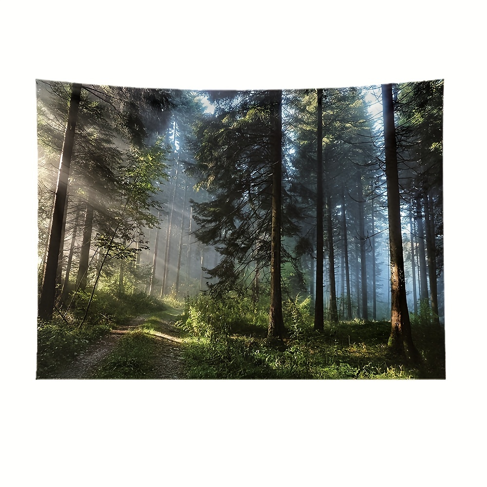 Natural Scenery Misty Forest Tapestry Tree Print Wall - Temu