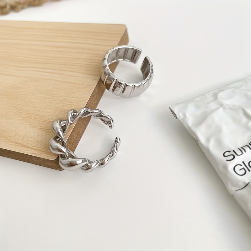 Twisted Geometric Adjustable Rings Copper Ring Simple Versatile Silvery ...