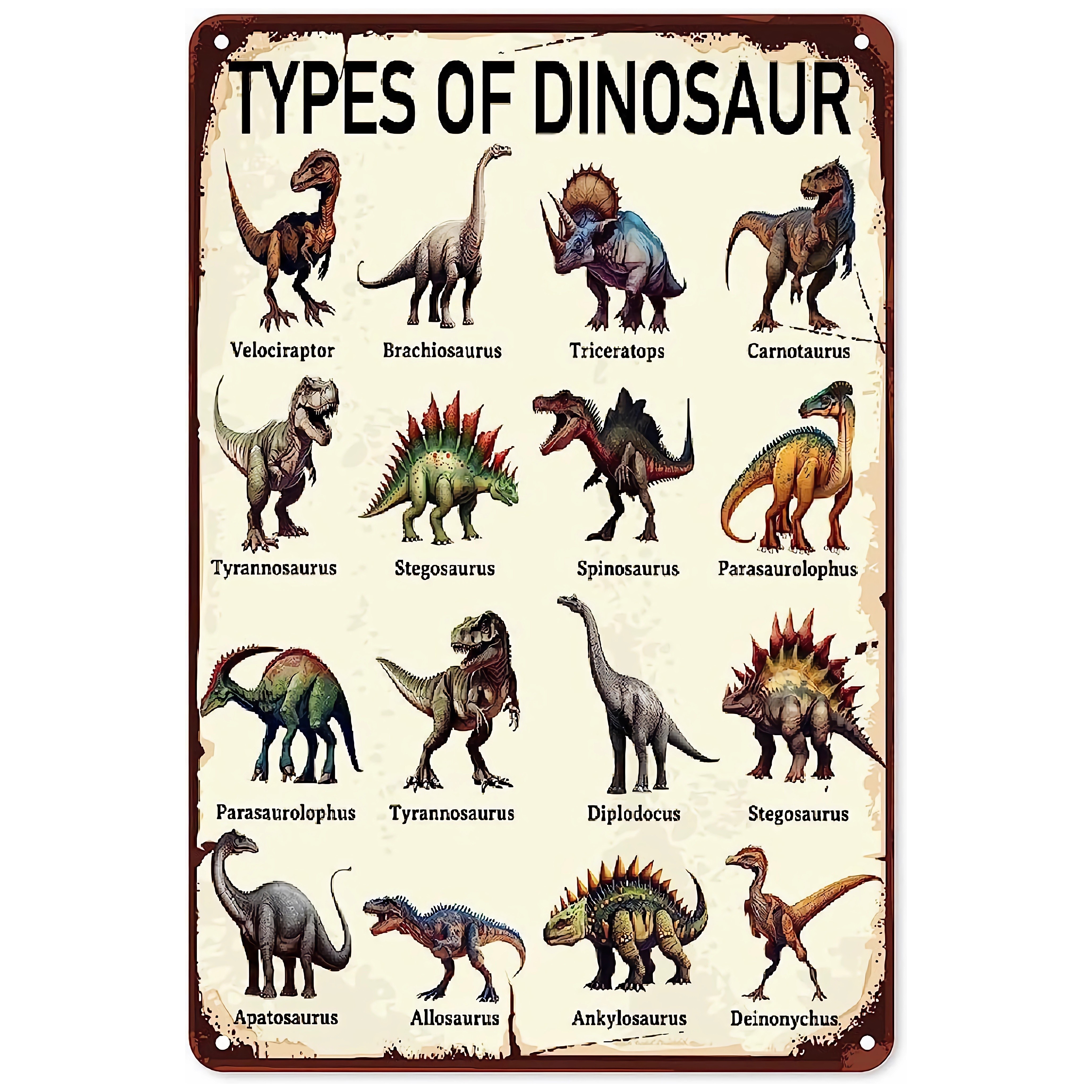 Vintage Type Dinosaur Vintage Metal Tin Sign, Art Vintage Wall Hanging ...