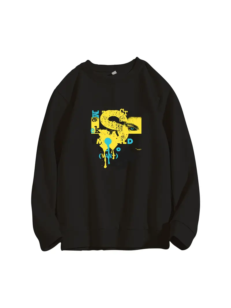 Letter Print Trendy Sweatshirt Mens Casual Graphic Design Temu Australia