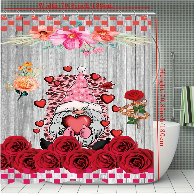Flower Gnome Printed Shower Curtain Set Bathroom Decorative - Temu Canada