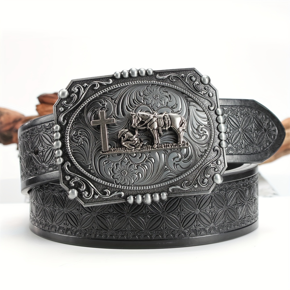 Wide Mens Womens Belt Retro Cross Pattern Button Pu Mens Belt - Jewelry ...