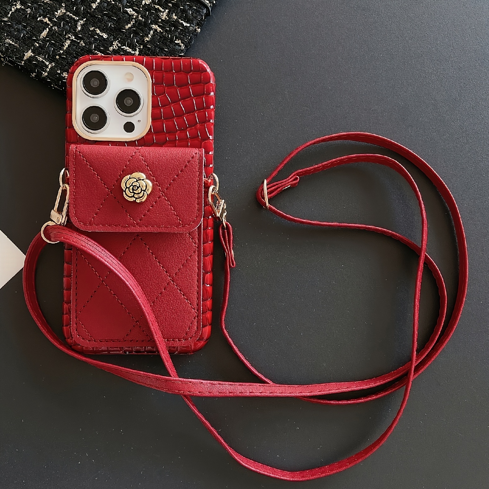 Five color Premium Bright Pu Leather Pattern Camellia Slant - Temu ...