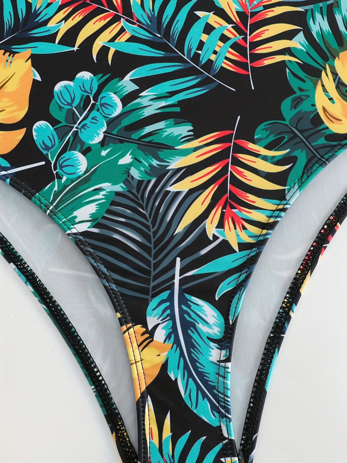 Shoulder tie Tropical Leaf piece Swimsuit High Cut - Temu Australia