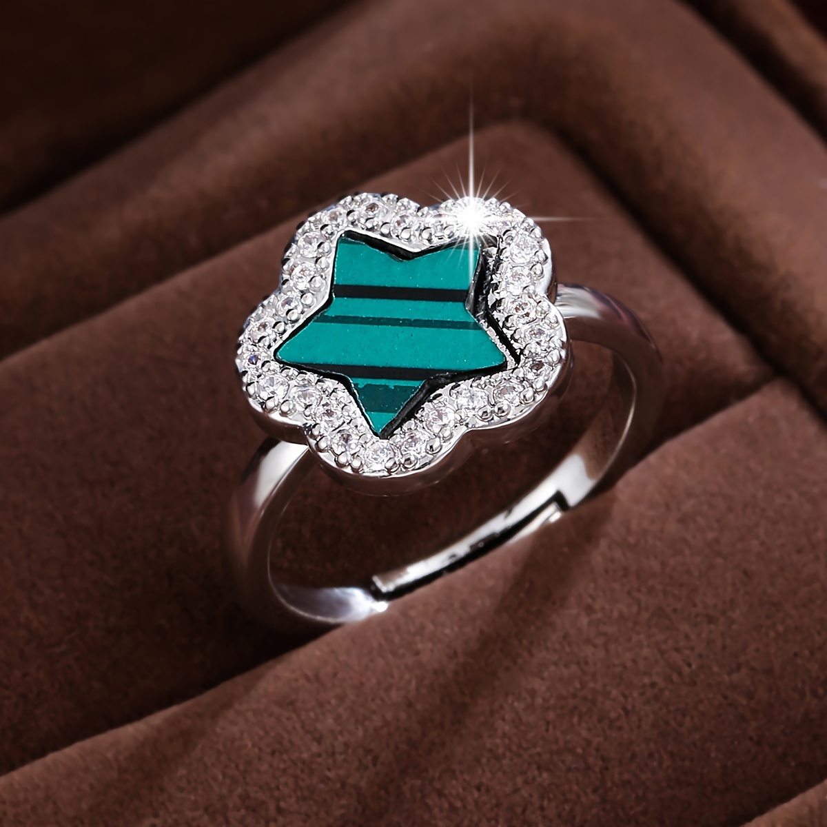 Star Flower Inlaid Zircon Open Ring Adjustable Size Luxury - Temu ...