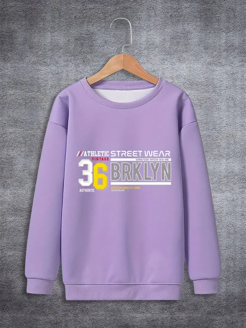 كنزة صوفية غير رسمية مطبوعة للأولاد من Brooklyn ، قمصان برقبة دائرية بأكمام طويلة ، ملابس أطفال