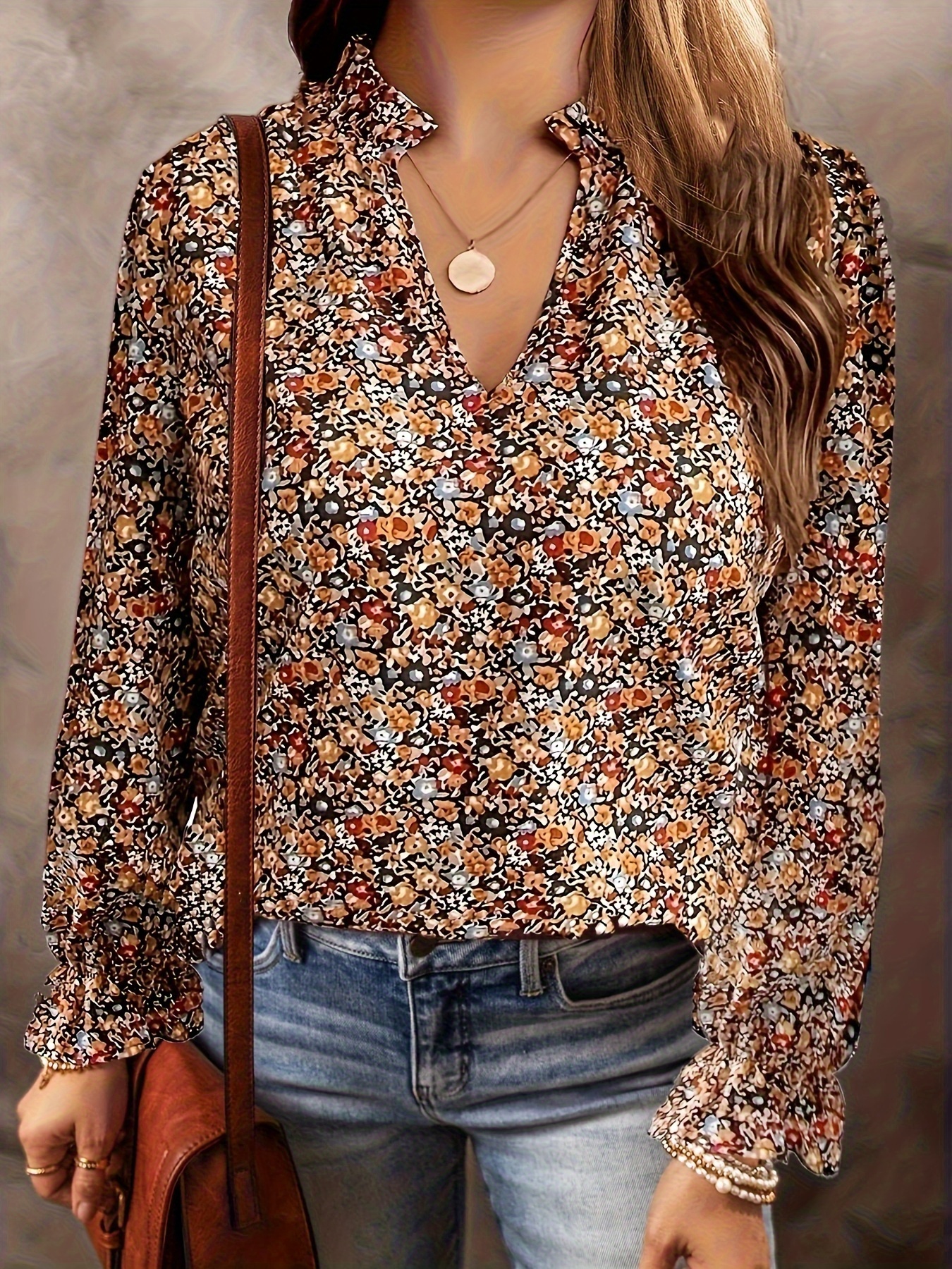 Women s Casual Top Plus Size Allover Ditsy Print Lantern - Temu Philippines