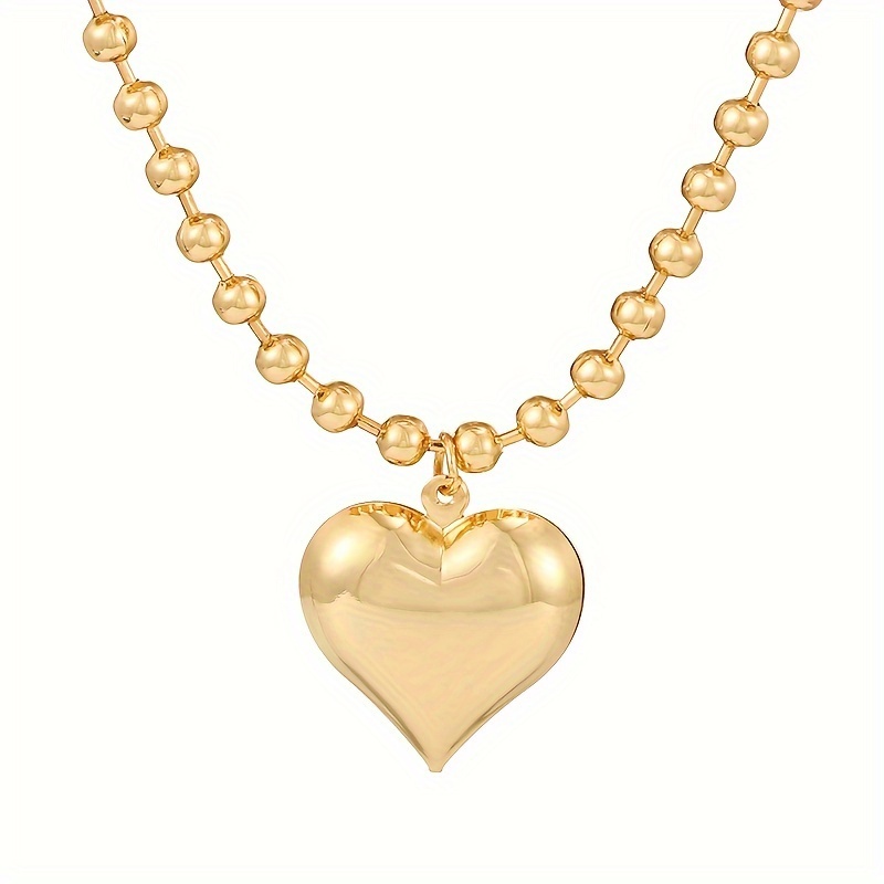 Classic Romantic Golden Color Love Heart Pendant Round Beads - Temu ...