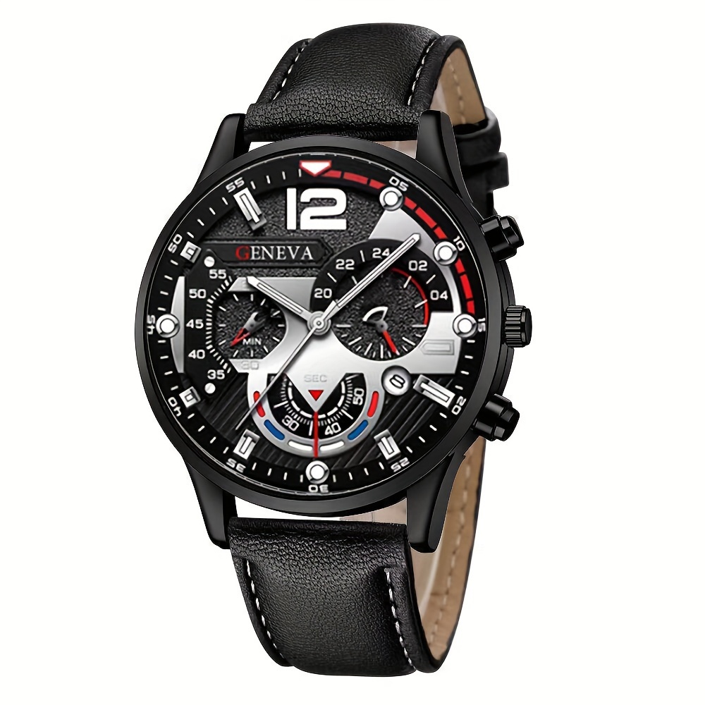 1 5pcs Set Fashion Mens Casual Calendar Quartz Watches Black Life Tree ...