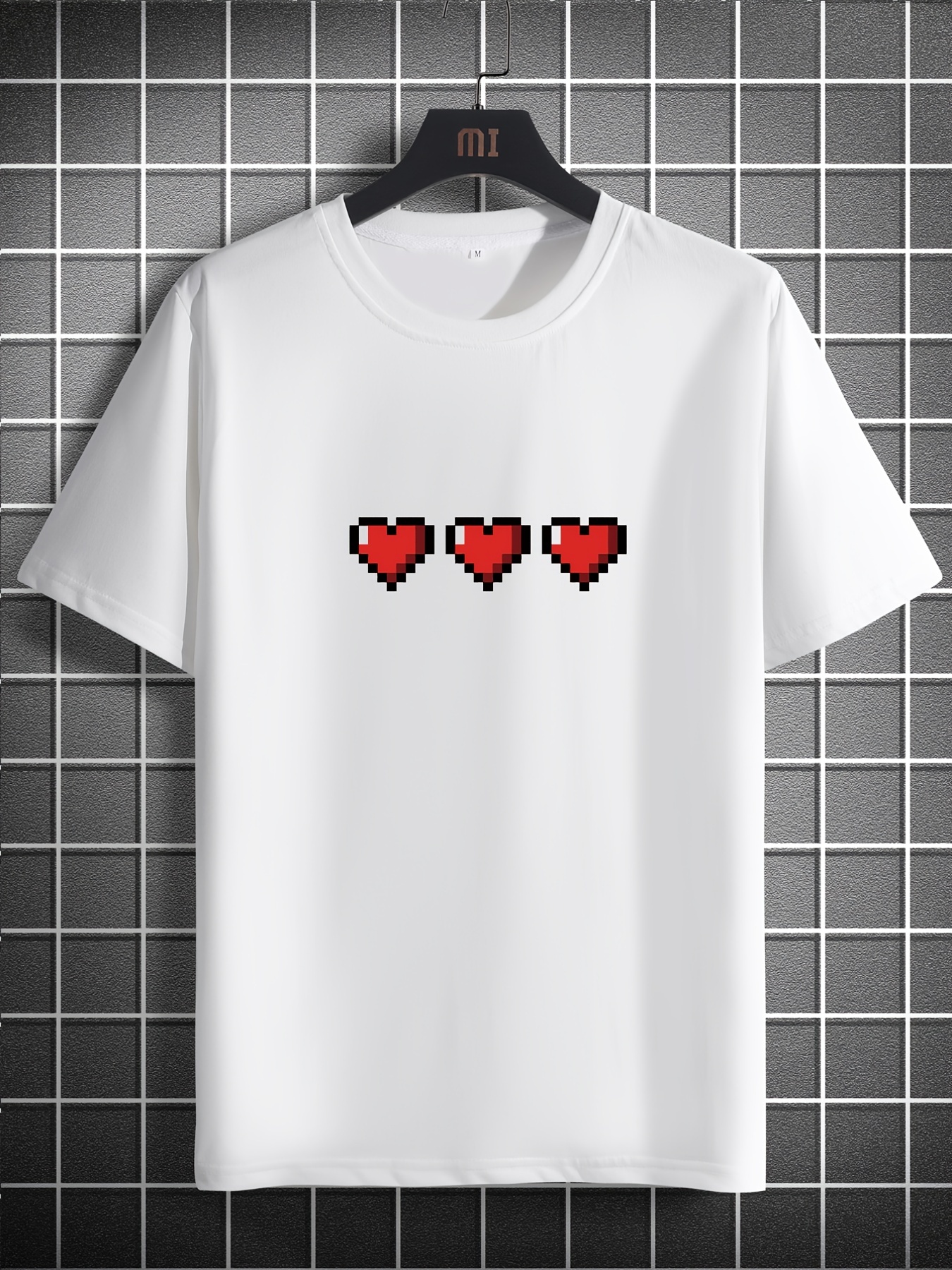 Three Hearts T-shirt, Summer Round Neck Tee, Men's Short-sleeve T-shirt ...