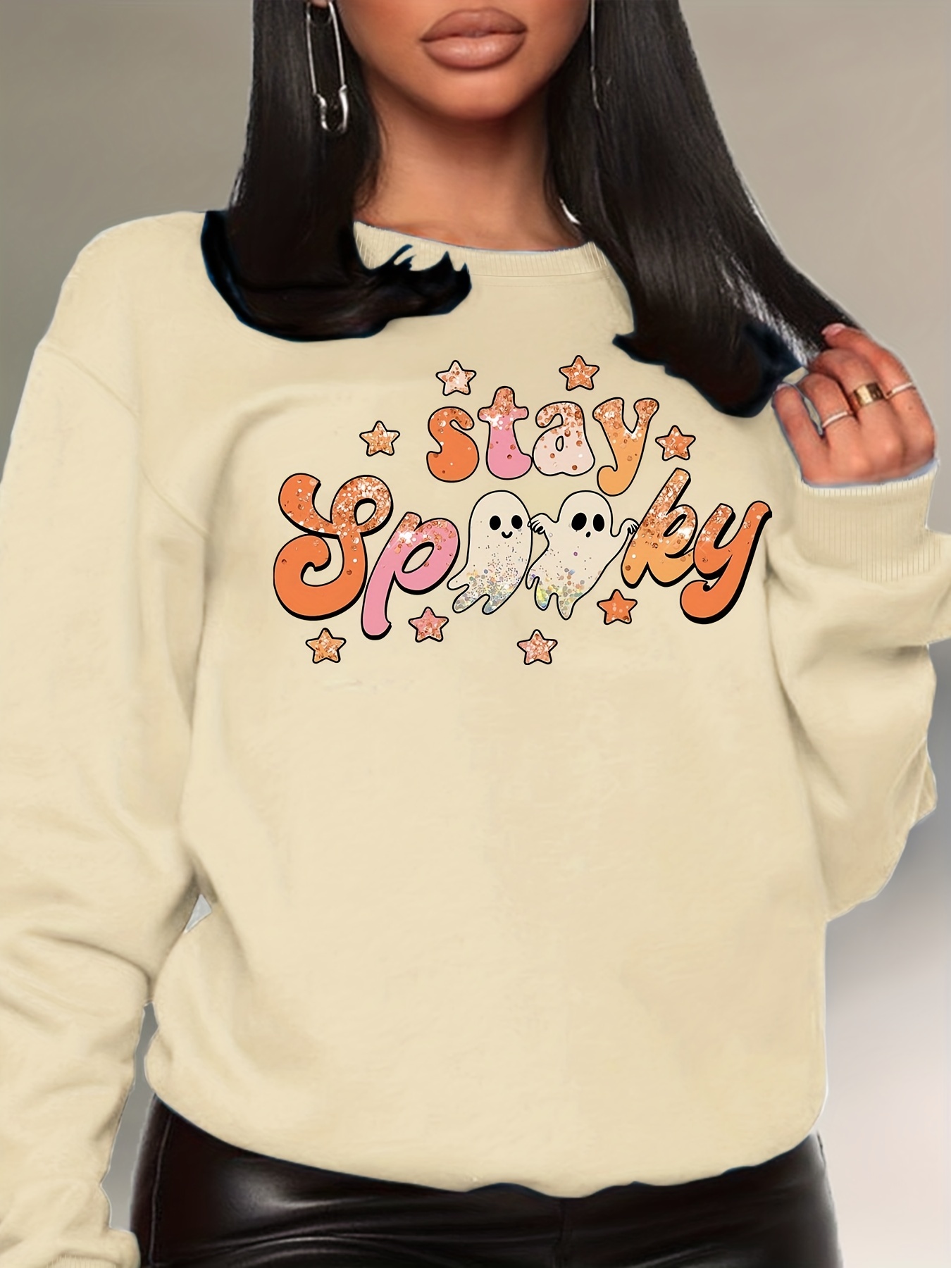 Halloween Spooky Print Sweatshirt Casual Long Sleeve Crew Neck ...