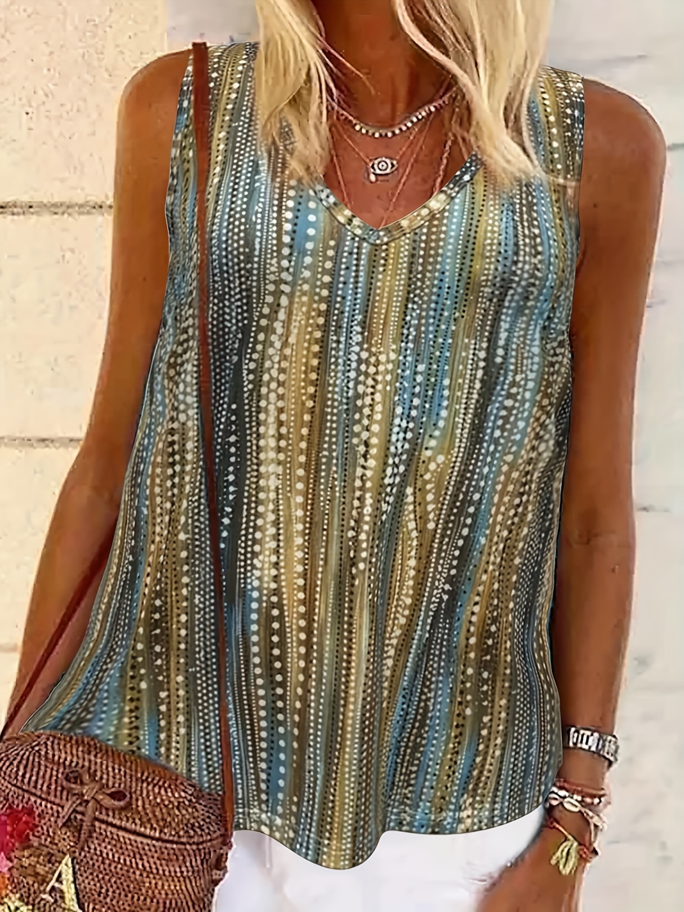 Plus Size Casual Tank Top Women's Plus Tie Dye V Neck High - Temu ...