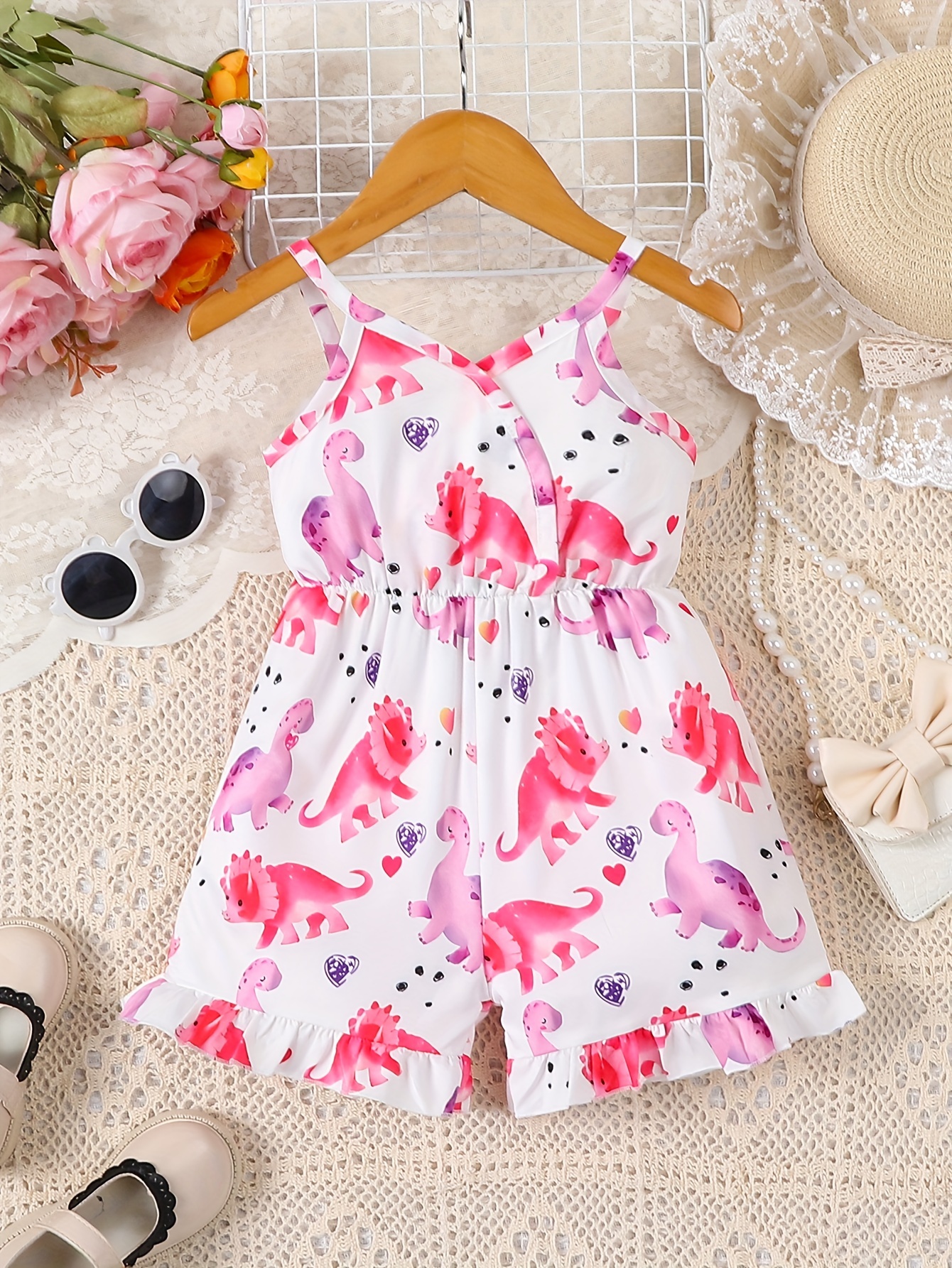 Baby Girls Cute Cartoon Dinosaur Pattern Print Suspender - Temu United ...