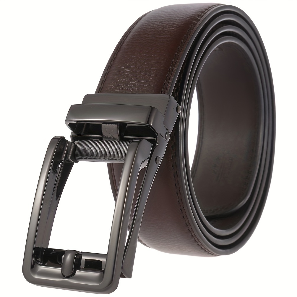 1pc Genuine Leather Ratchet Dress Belt For Men Business Casual Belt ...